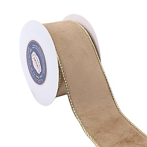 VATIN Champagne Velvet Wired Ribbon 2.5" Metallic Champagne Gold Velvet Christmas Ribbon for Floral Arrangements Wrapping Gifts Stylish Decor Creation -Continuous 10 Yards