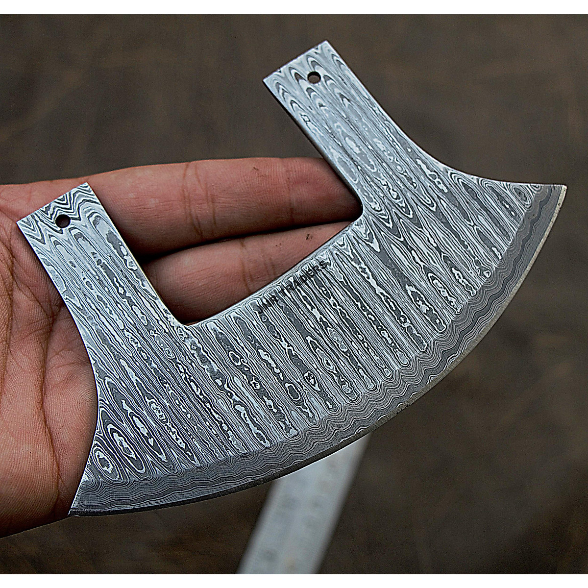 JNR Traders Damascus Ulu Knife Blanks for Knife Making Supplies Diy Full Tang 5.5 Inch Thin Ultra Sharp Cresent Blade Alaskan Ulu Knife Blade Blank 3775