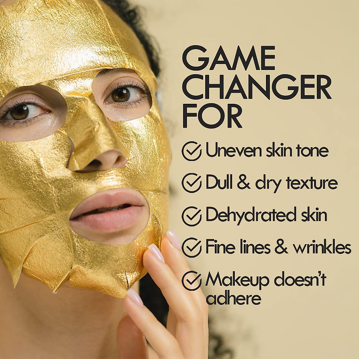 LA DIVA Gold Foil Sheet Face Mask Skin Care - Brightening, Moisturizing, Anti-Aging & Hydrating Facial Treatment Mask for Women and Men - with Collagen & Hyaluronic Acid - 6 pack