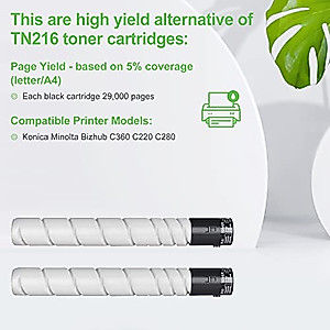 SINOPRINT TN216 TN-216 TN 216 TN319 TN-319 TN 319（A11G131） Compatible Toner Cartridge Replacement for Konica Minolta Bizhub C360 C220 C280, Large Capacity 29,000 (Black, 2-Pack)