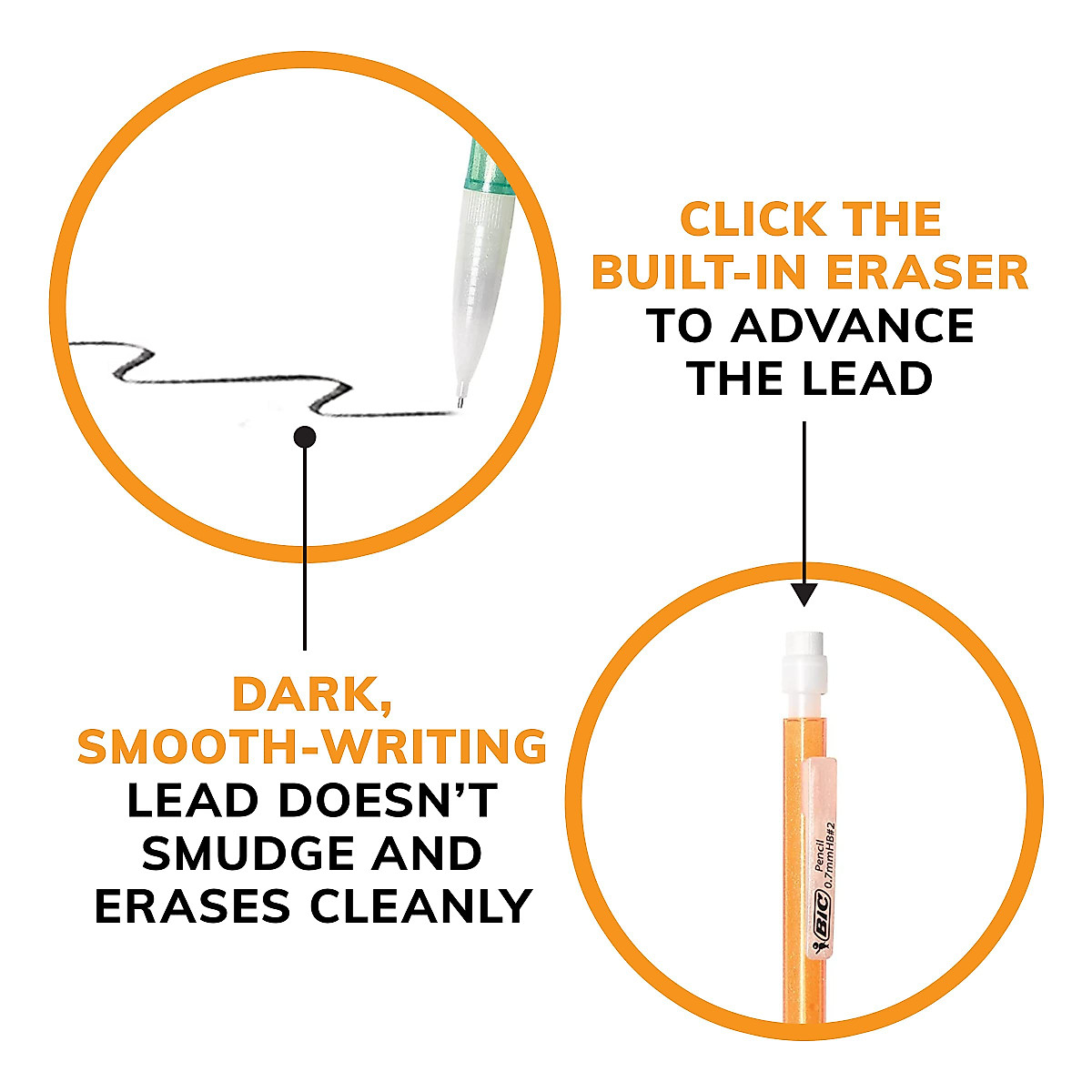 BIC Xtra-Sparkle Number 2 Mechanical Pencils With Erasers, Medium Point (0.7mm), 24-Count Pack, Cute Mechanical Pencils For Girls, Boys and Adults (MPLP241-BLK)