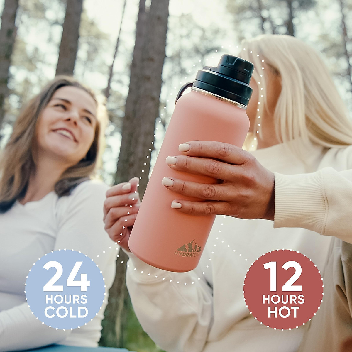 Hydrapeak 32 oz Insulated Water Bottle with Chug Lid - Reusable Leak Proof Stainless Steel Water Bottles, Double Wall Vacuum Insulation | 24 Hours Cold and 12 Hours Hot (Black)