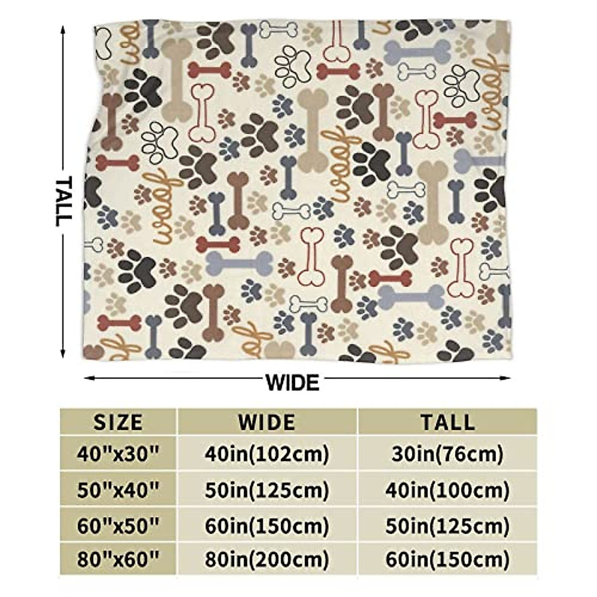 tiehrpr Dog Paw Print Bones Blanket Flannel Fleece Throw Blanket Gifts for Bed Couch Sofa Chair 50"X40"