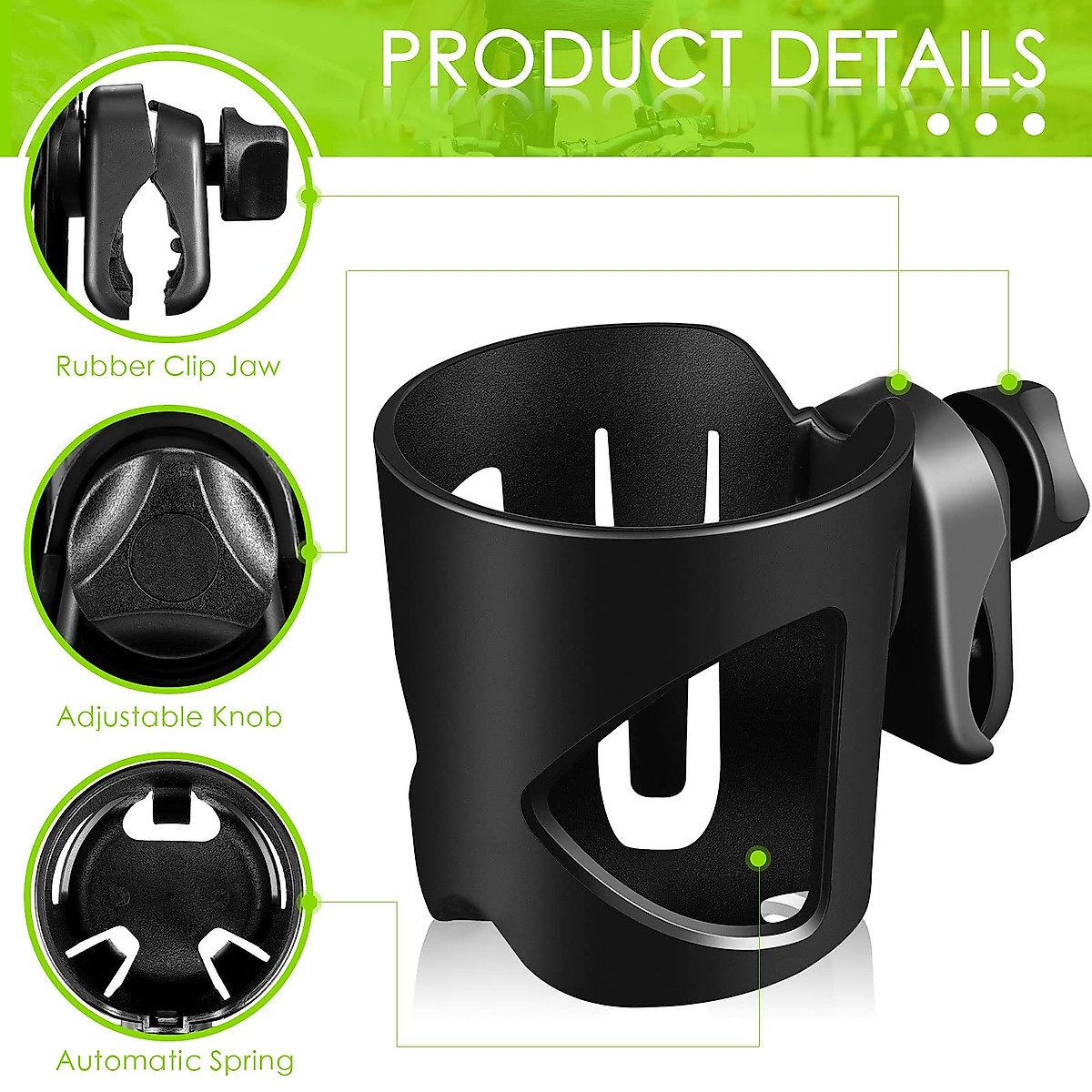 3 Pack Universal Cup Holder for Stroller, Large Caliber Designed Cup Holders Adjustable Bike Boat Cup Holder 360 Degrees Rotation Drink Cup Holder for Stroller, Wheelchair, Walker, Trolley, Black