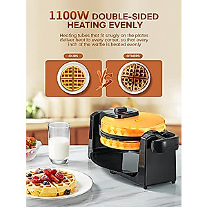 Waffle Maker 1100W, 180° Flip Belgian Waffle Iron with Nonstick Plates, Classic 1" Deep Waffles, Included Recipe, Removable Drip Tray, Browning Control, Stainless Steel