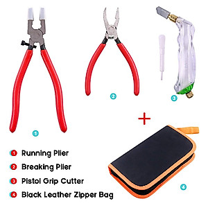 Hilitchi 3-Pcs Premium Glass Running Breaking Pliers and Pistol Grip Cutter Set Glass Tool for Stained Glass, Mosaics and Fusing Work