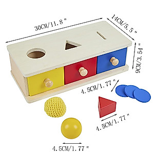 Kghios Montessori Box w/Bins Coin Box Object Permanence Box with Drawer Imbucare Box w/Ball 4 in 1 Montessori Infant Toys for Toddlers Materials for 6-12 Month Babies Infant 1-2 Year Toddlers Toys