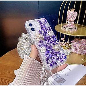 Threesee for Galaxy S9 Plus Bling Glitter Flowers Case,Luxury Crystal Rhinestone Pearl Cover Shiny Diamond Women Girls Kids Floristic Phone Case for Samsung Galaxy S9 Plus