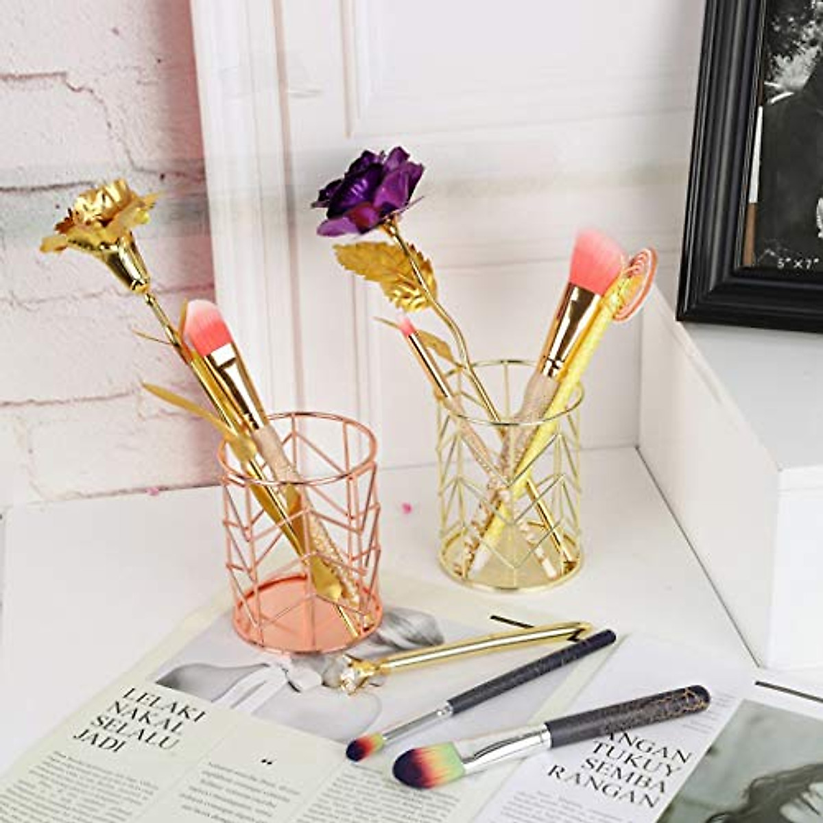 UXZDX New Gold Wrought Iron Storage Basket Rose Gold Office Multifunctional Desktop Simple Tableware Storage Pen Holder (Color : Rose Gold)