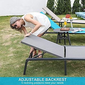 U ULAND Chaise Lounge Outdoor, Aluminum Outdoor Chaise Lounge Set of 2 Assemble-Free, Patio Lounger Poolside Lay Flat Sunbathing Adjustable Backrest Pool Lounge Chair