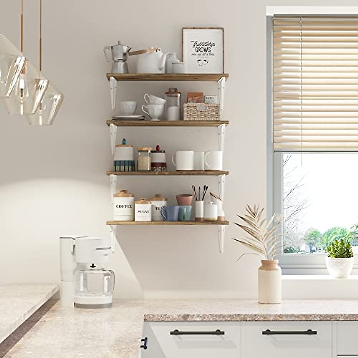 Wallniture Arras 24" Floating Shelves for Wall Storage, Wall Bookshelves Living Room Decor, Kitchen Organization, Office Decor, Wall Shelf Set of 4 White Bracket