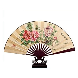 Folding Hand Fan Folding Fan Handheld Folded Fan Hand Folding Fan Classical Silk Fabric Double-Sided Folding Fan Ancient Chinese Style Foldable Fan Hand Held Fans (Color : A, Size : 60CM)