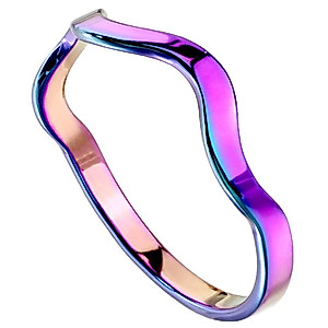 Fantasy Forge Jewelry Rainbow Elemental Wave Ring Womens Stainless Steel Minimalist Stackable Band Size 8