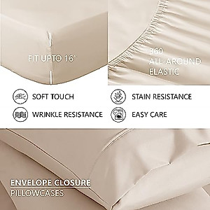 American Home Collection Deluxe 4 Piece Bed Sheets Set Deep Pocket Extra Soft Microfiber Wrinkle Free Sheets Easy Care (Queen, Ivory)