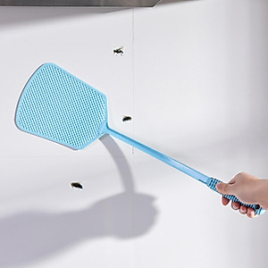 Generic Telescopic Fly Swatters - Heavy Duty Flyswatter | Long Handle Swatter with Hanging Hole | Manual Extendable Fly Swatters | Wide Mesh Fly for Home Garden Classroom Restaurant, flat shape