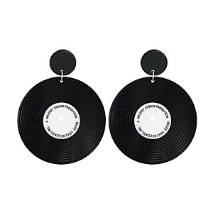 Old School Vinyl Records Dangle Earrings, 1950's Rock 'N' Roll Women's Vinyl Record Earrings for Retro 50's Disco Party Statement Jewelry (A black)