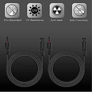 Solar ExtenSolar Panel Extension Cable - 12AWG (3.3mm²) Solar Extension Cable with Female and Male Connector Solar Panel Wiring Wire Adapter 10FT Black