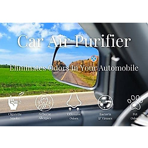 Car Air Purifier Ionizer 4-in-1 Premium Air Purifier + USB Port Charger + Window Breaker Hammer For Safety + Aromatherapy - (Platinum SIlver) )