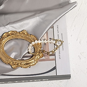 Cowlyn Paperclip Pearl Bracelet Baroque Culture Link Chain 14K Gold Plated Dainty Handmade Bangle Charm Jewelry Present for Women