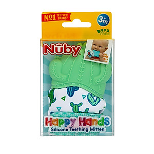 Nuby Happy Hands Silicone Teething Mitten: 3M+, Cactus, Green (80727)
