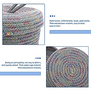 DOITOOL Woven Rope Basket with Lid Decorative Baskets Cotton Rope Woven Basket for Shelves and Coffee Table Grey