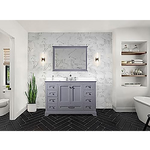 Lexora Dukes 48 in. W x 22 in. D Dark Grey Single Bath Vanity, White Quartz Top, White Square Sink, and 46 in. Mirror
