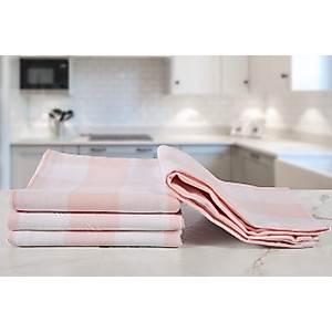 Buffalo Plaid Kitchen Towel Set - 4 Pack 20 x 30 Inch Heavy Duty Dish Towels - Pink and White Oversized Buffalo Check Towels with Hanging Loops - 100% Absorbent CottonFast Drying Dish Cloth Set
