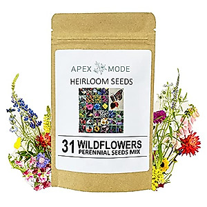Perennial Wildflower Seeds Package with 31 Different Varieties 100,000+ Seeds, Hummingbird and Butterfly Garden Seeds, Popular Perennial Flower Seeds, Non-GMO Wildflower Seeds Mix for Your Garden
