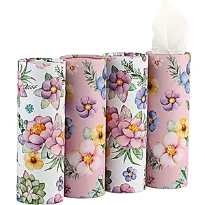 Car Tissue Holder with Facial Tissue Bulk - 4 PK Tissue Tubes for Car - Travel Tissues Perfect Fit for Car Cup Holder Car Tissues Box Round Container