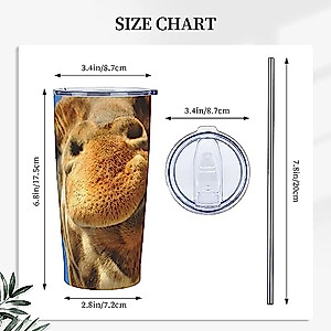 QQLADY 20oz Travel Coffee Mug funny giraffe Insulated Tumbler with Lid And Straws Reusable Stainless Steel Water Bottle Travel Coffee Cups Tumbler For Women Men