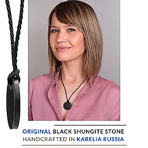 QUANTHOR Shungite Stones Protection Necklace | Authentic from Karelia Shungite Crystal with Carbon Fullerenes | Bad Energy Protection Shungite Necklace (Round)