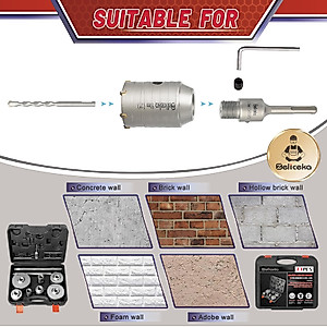 Zeliceka 17PCS Concrete Hole Saw Kit with SDS Plus & Max Shank, Kit Size 30 40 50 65 80 100 110 MM, Concrete Hole Saw Set for Concrete Brick Stone Cement Wall