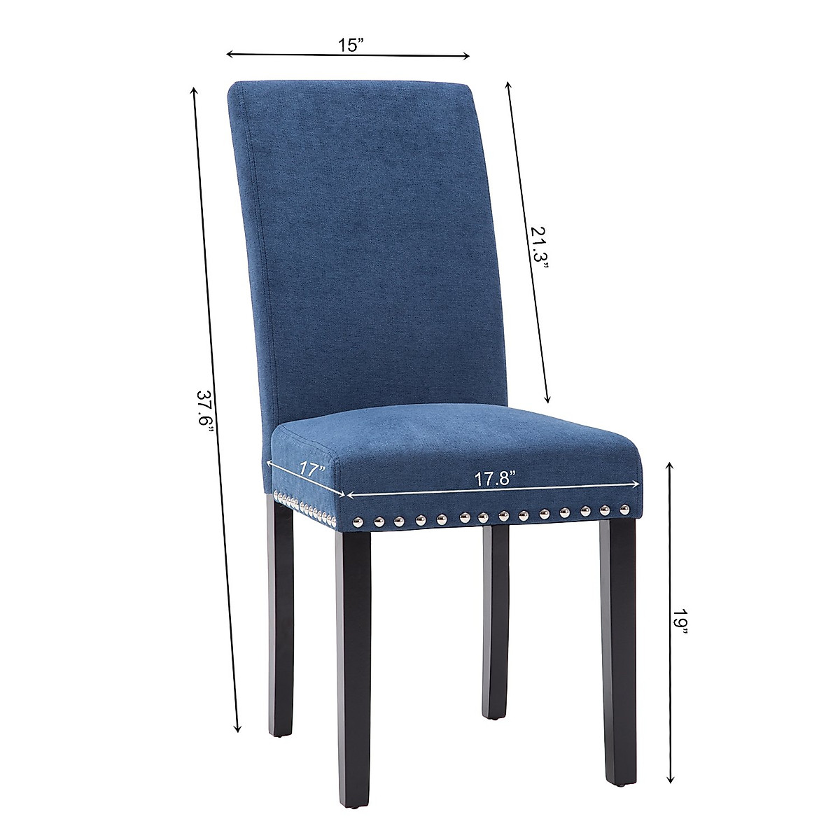 NOBPEINT Dining Chair Upholstered Fabric Dining Chairs with Copper Nails,Set of 2,Blue