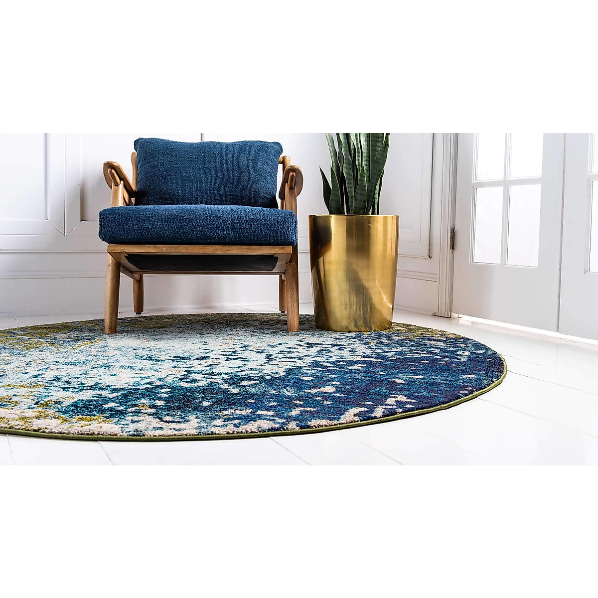 Unique Loom Estrella Collection Abstract, Modern, Light Colors, Distressed Area Rug, 6' 1" x 6' 1", Blue/Beige