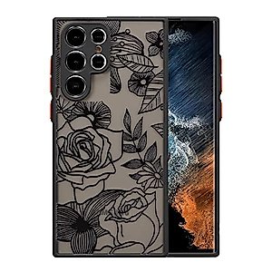 XIZYO for Samsung Galaxy S22 Ultra Case Rose Design Floral Pattern Slim Case for Women Girls TPU Bumper Case Shockproof Protective Case for Galaxy S22 Ultra, Black