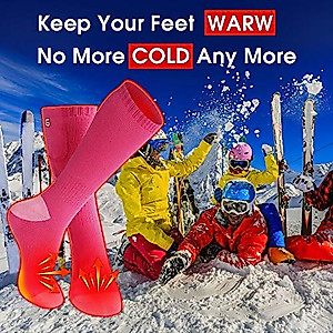Autocastle Women Girls Battery Socks Rechargeable Electric Heated Socks,Battery Powered Heat Insulated Socks Kit Winter Warm Thermal Heating Socks,Cold Weather Battery Sock Ski Hunt Foot Warmer,Pink