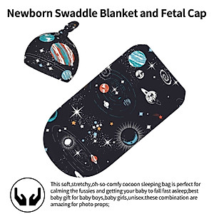Space Baby Stuff Galaxy Swaddle with Beanie Set, Soft and Stretchy Baby Constellation Baby Swaddles Warp Blanket Swaddle Sack for Boy and Girl Gift
