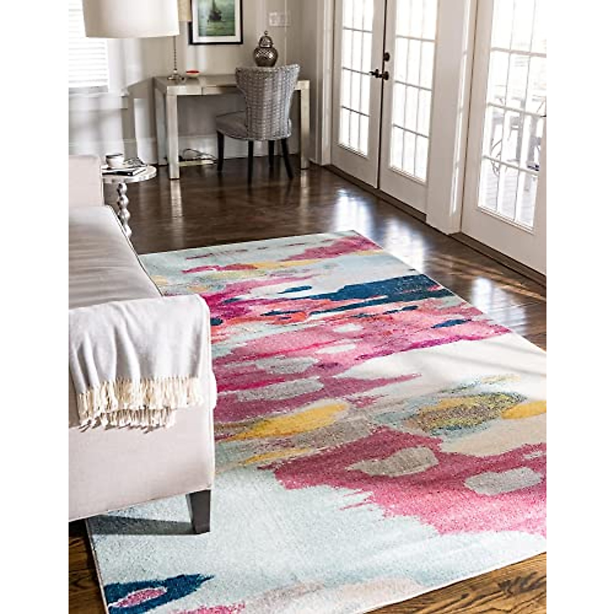 Unique Loom Estrella Collection Light Colors, Abstract, Modern, Vibrant Area Rug, 3 ft 3 in x 5 ft 3 in, Pink/Ivory