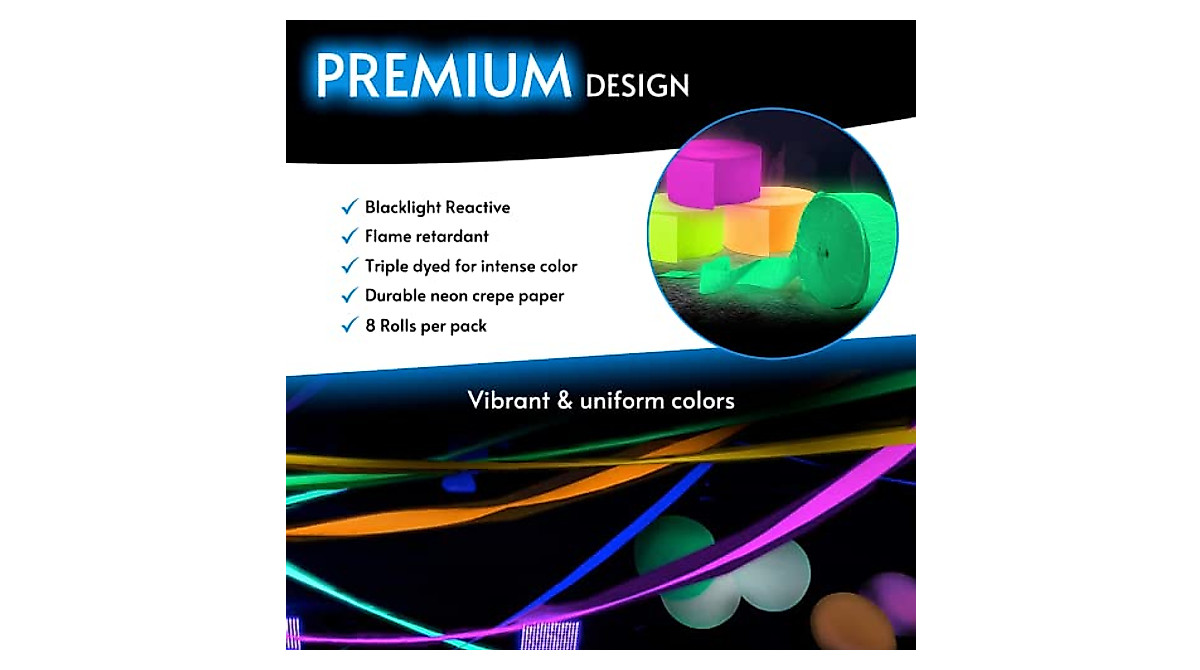 Glow King Black Light Streamers – 8 Pack UV Neon Decor for Parties