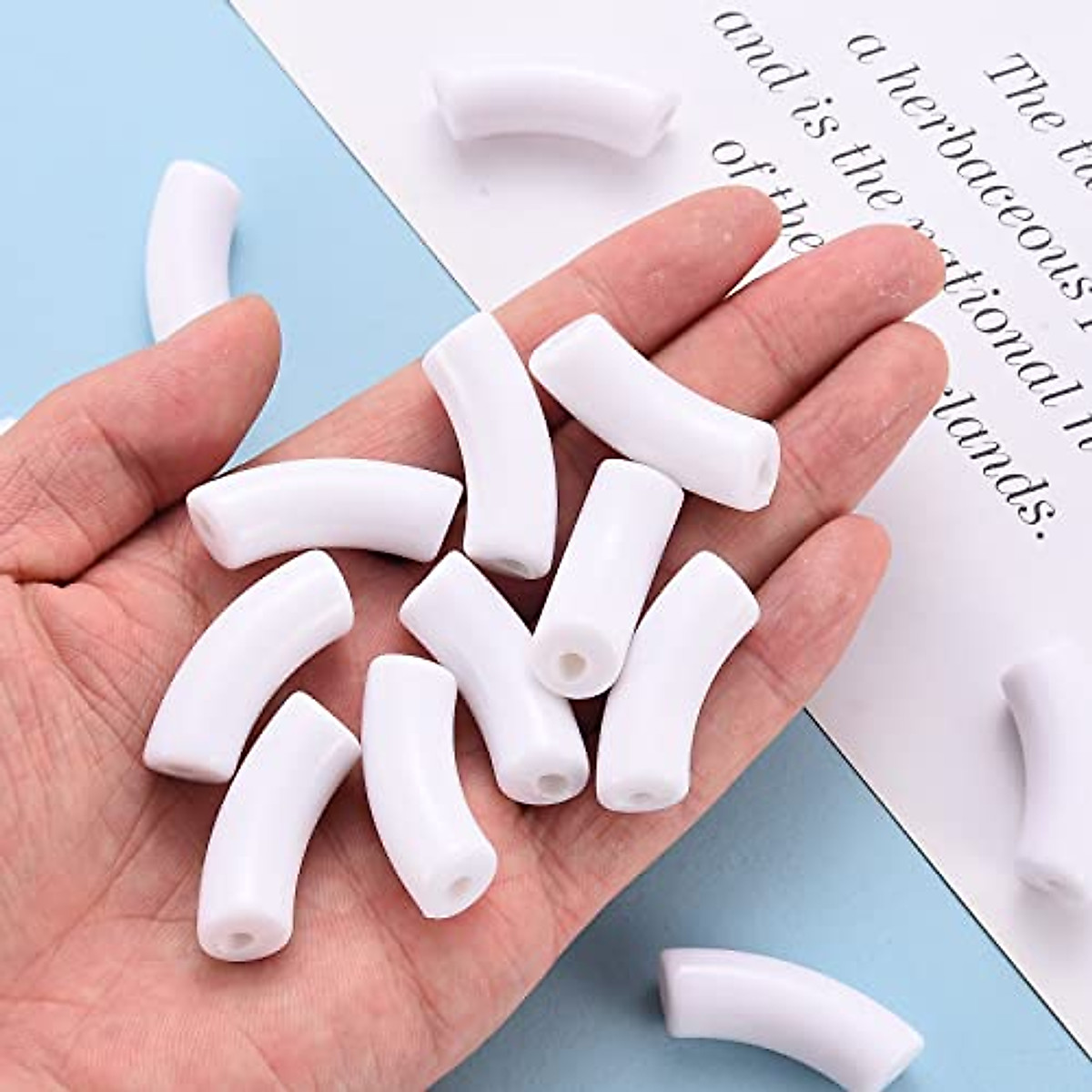 Spritewelry 155pcs/500g Opaque Acrylic Beads Tube Beads Spacer Plastic Curved Noodle Slide Beads Lined Loose Beads Large Hole Beads White for Bracelet Jewelry Making Craft Supplies 34.5mm, Hole: 3.5mm