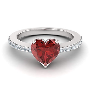 Diamondere Natural and Certified Heart Cut Garnet and Diamond Engagement Ring in 14K White Gold | 0.97 Carat Heart Engagement Ring for Women, US Size 7