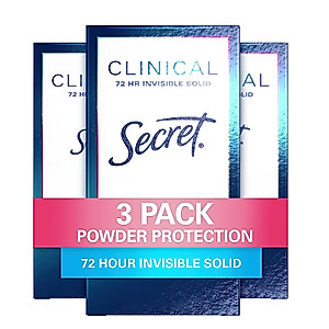 Secret Clinical Strength Invisible Solid Antiperspirant and Deodorant for Women, Protecting Powder, 1.6 oz (Pack of 3)