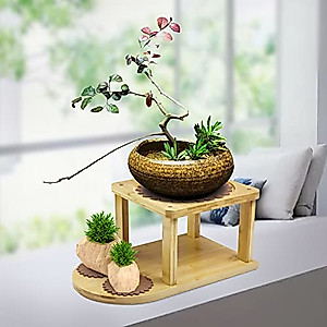 Kcgani Bamboo Water Beverage Dispenser Stand, 2 Tier Glass Water Dispenser Countertop with Silicone Pad, Drinking Water Crock Base, Bamboo Stand for Drinks, Laundry Detergent, Plant, Party