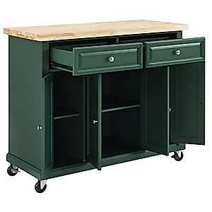 Crosley Furniture Madison Madison Rolling Kitchen Island Cart, Microwave Stand, Coffee Bar, with Shelves and Drawers, Emerald Green