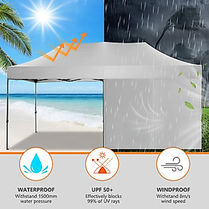 COBIZI 10x20 Pop up Canopy Tent Heavy Duty with 6 Sidewalls, Easy Set-up Commercial Outdoor Party Tent, 100% Waterproof Wedding Tent Gazebo, 3 Height Adjustable with Wheeled Bag,White