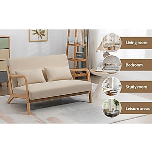 ARSURA Leisure Chair with Solid Wood Armrest and Feet, Mid-Century Modern Accent Sofa, for Living Room Bedroom Studio, 2 seat, Beige