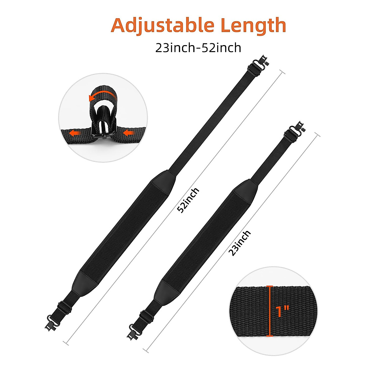 EZshoot Two Point Sling with Swivels, Comfortable Neoprene Padded, Length Adjustable Rifle Sling for Outdoors Black