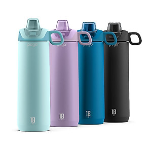 Pogo Active Stainless Steel Water Bottle with Leak Proof Silicone Straw Lid, 18 oz, Black