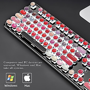 TONIZER Mechanical Gaming Keyboard in Lipstick Style Metal Vintage Steampunk Retro White Backlit 104 Keys Anti-Ghosting Round Keycaps Metal Panel Wired USB for PC Mac Laptop(K520)
