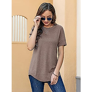 TEMOFON Womens T Shirts Summer Tops: Coffee Short Sleeve Shirt Casual Cotton Tunic Top Women Crew Neck Tees Size S-2XL